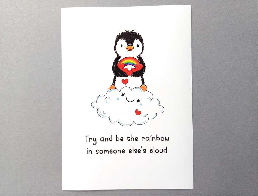 Rainbow penguin print – by Kate Elford