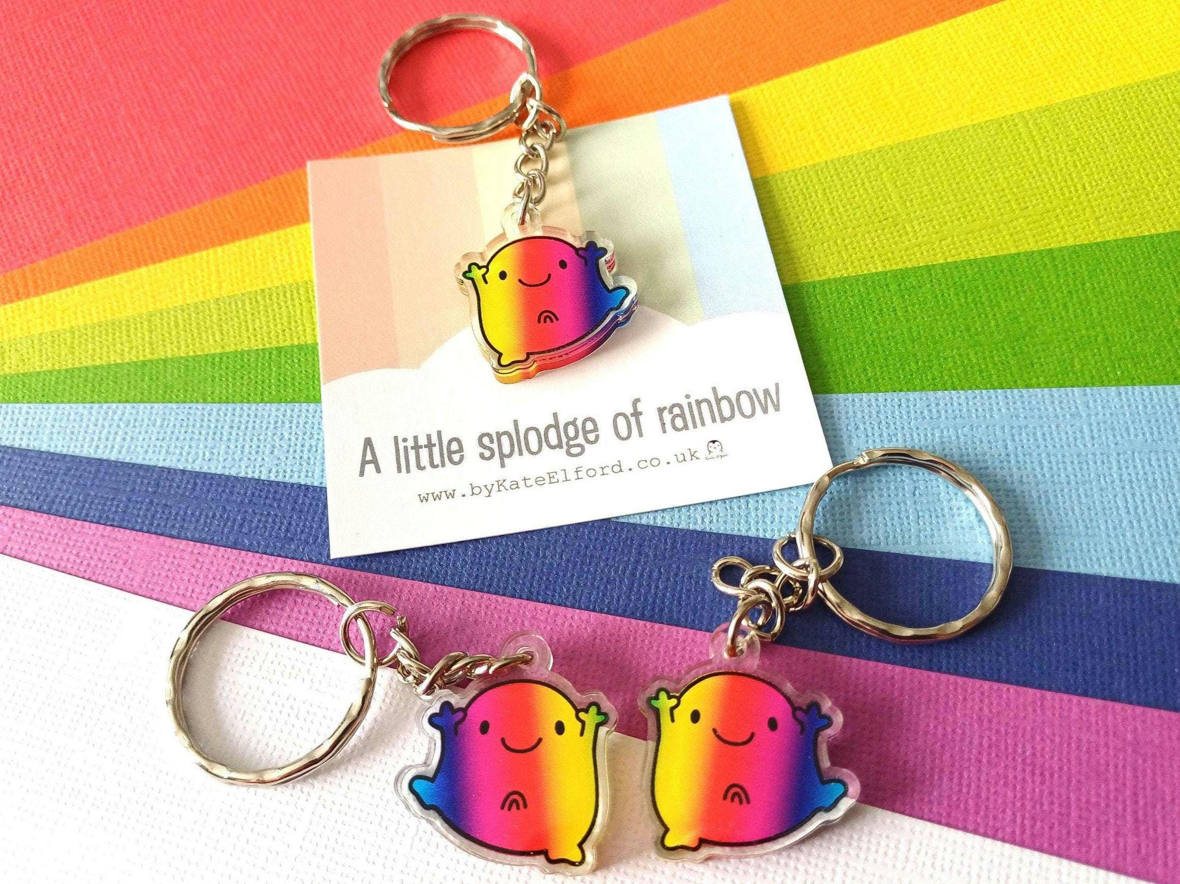 A little splodge of rainbow keyring, recycled acrylic – by Kate Elford
