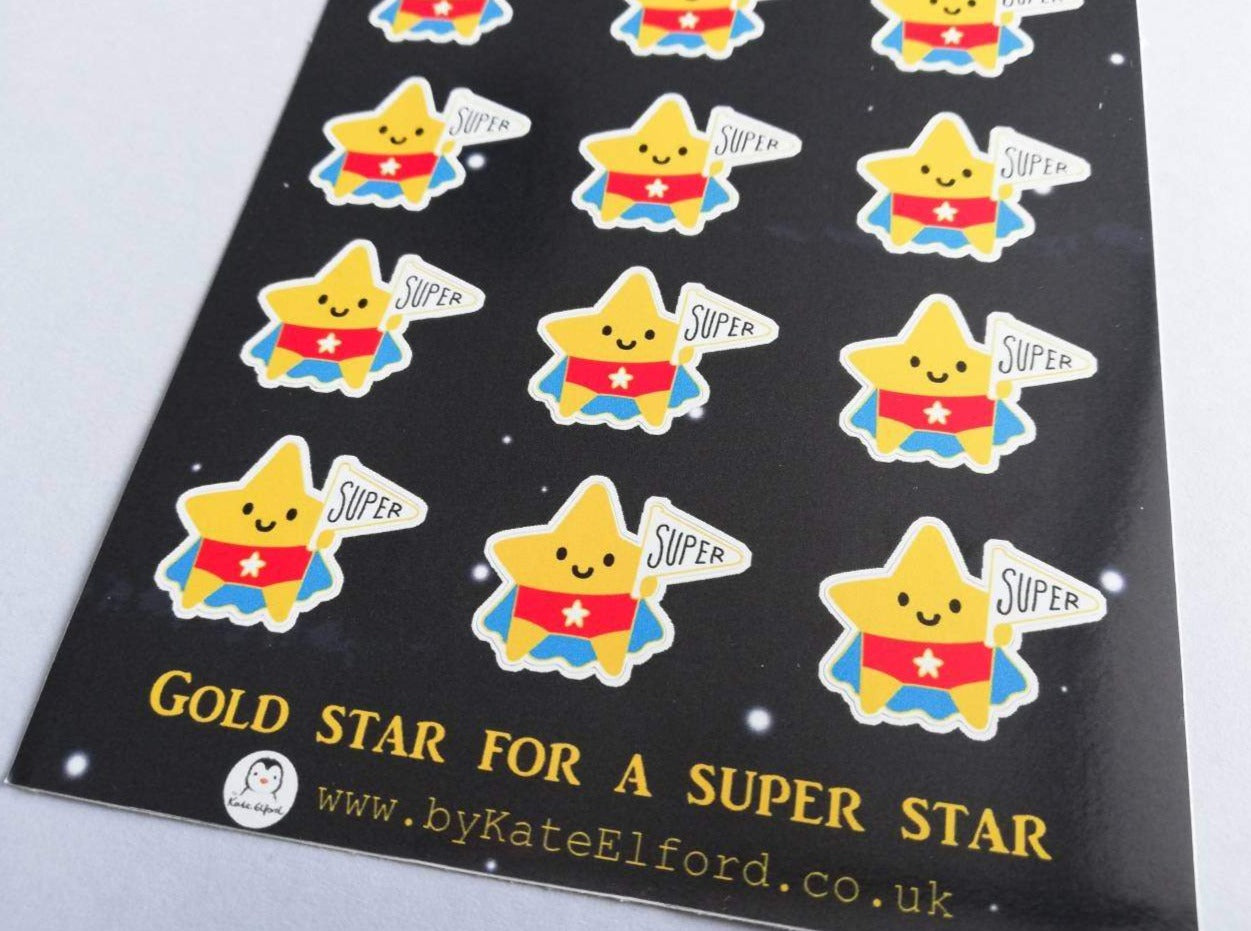 Gold star vinyl sticker sheet, super star stickers – by Kate Elford