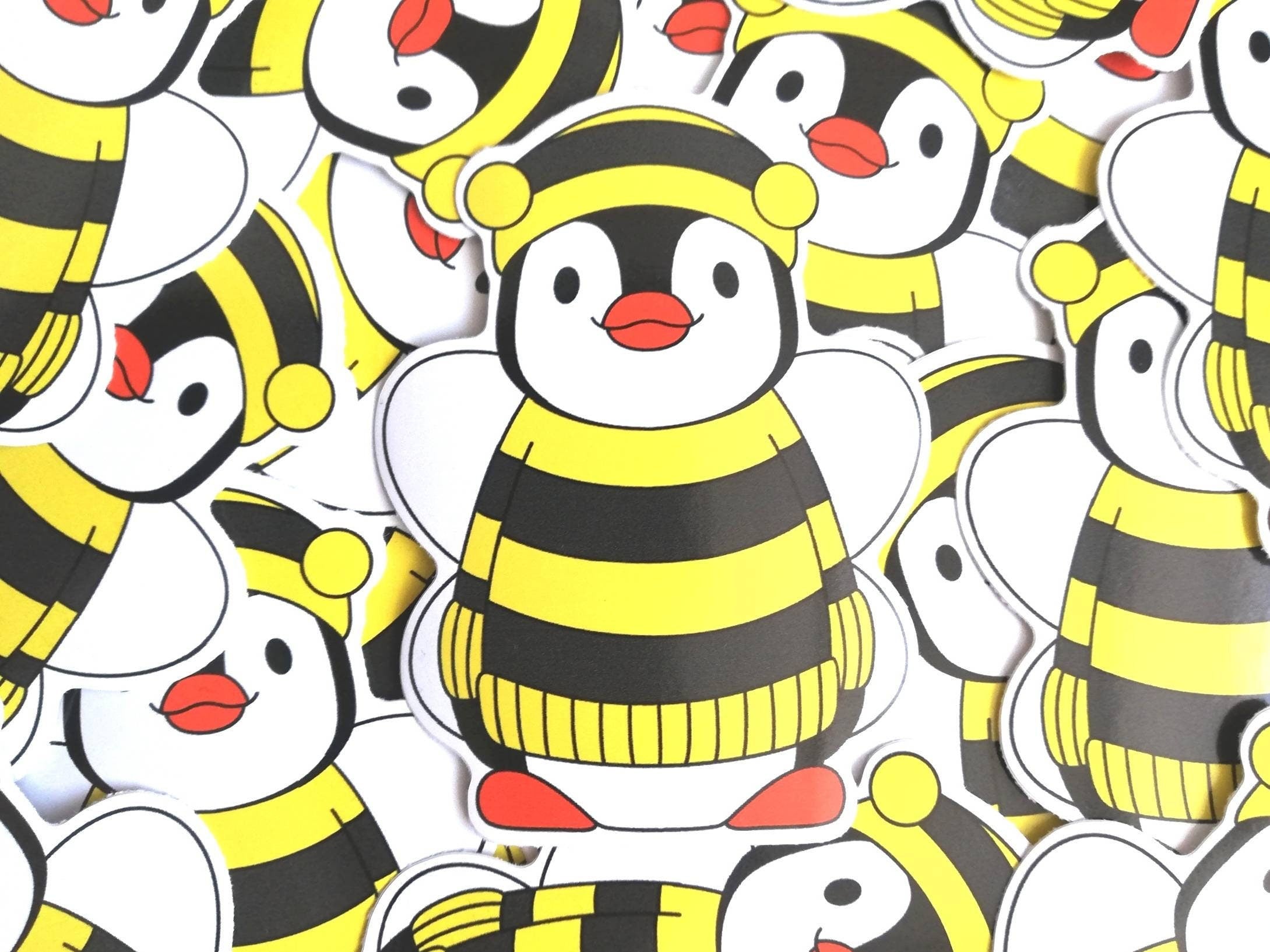 Boo the penguin bee, vinyl sticker – by Kate Elford