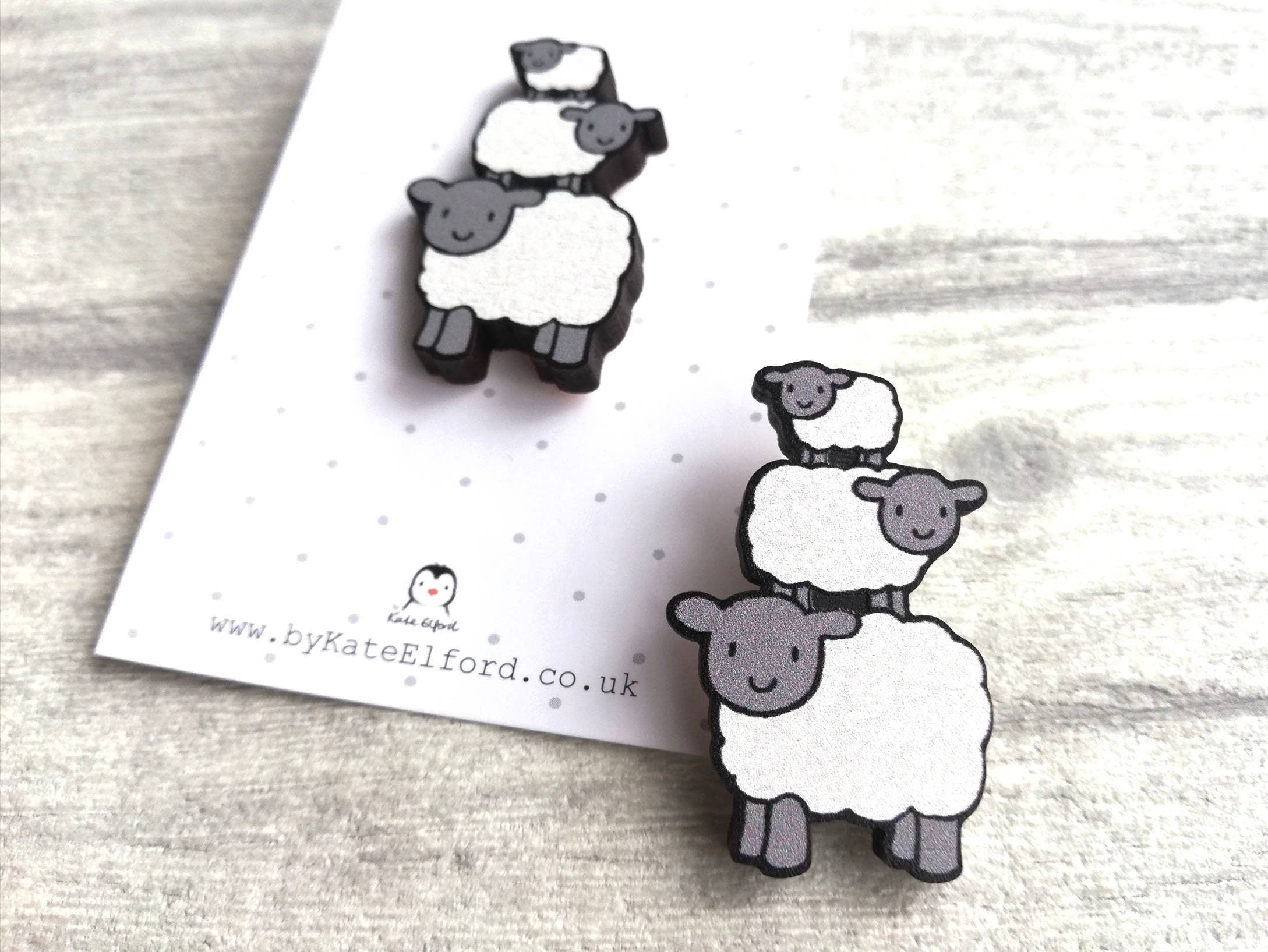 Wooden sheep pin – by Kate Elford