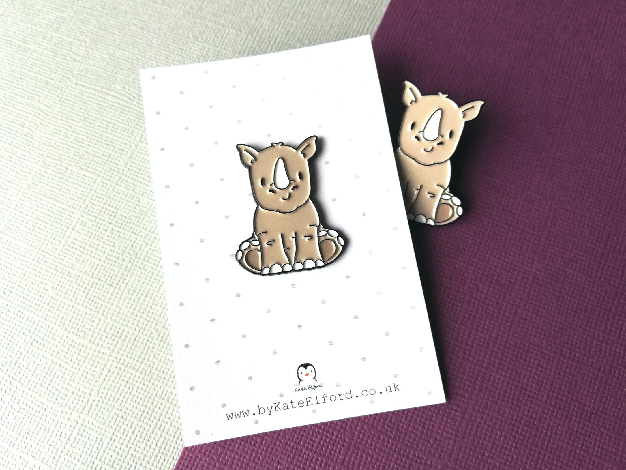 Rhino enamel pin – by Kate Elford
